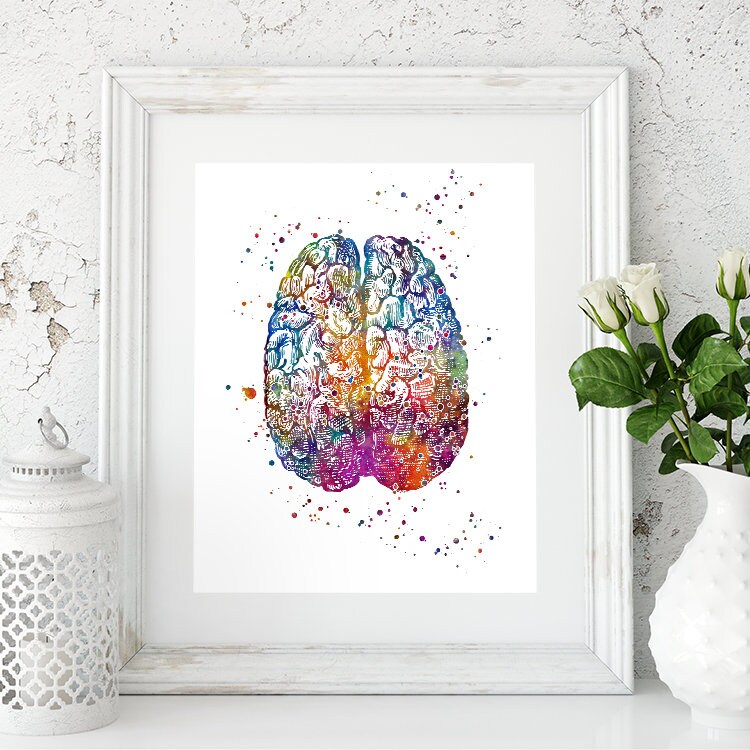 Brain Art School psychologist office decor Watercolor Print | Etsy