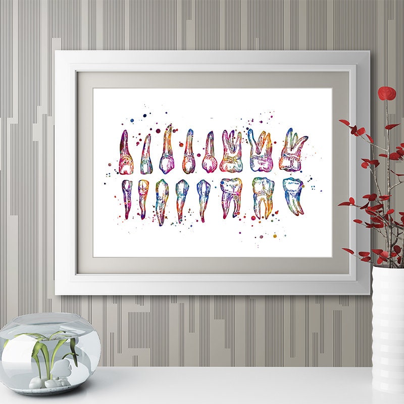 Dental Art Human Teeth Watercolor Print Office Decor | Etsy