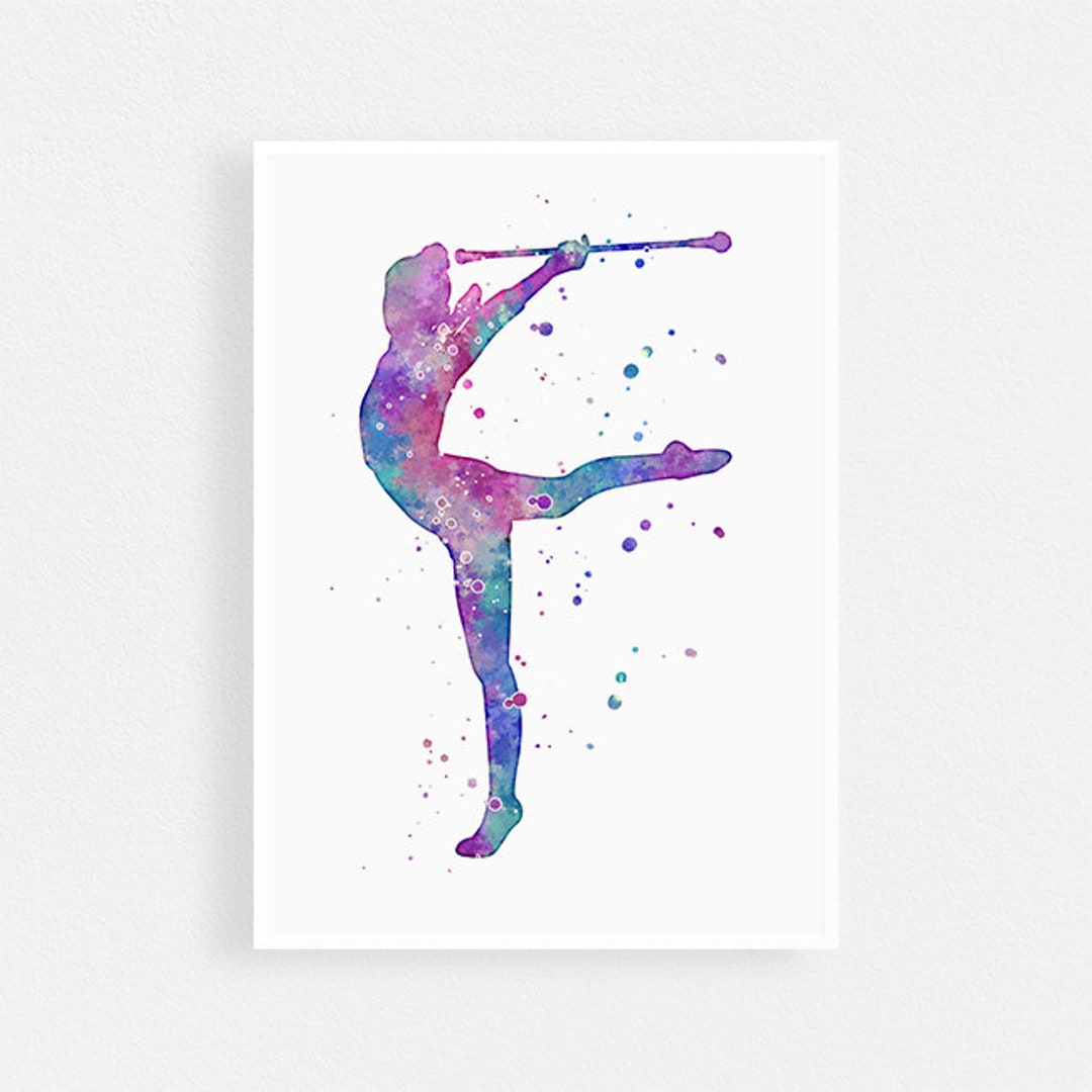 Baton Twirling Art | Girl Baton Twirler Watercolor Print | Baton ...