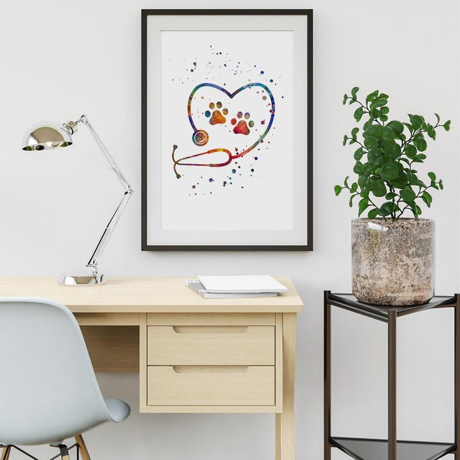 Vet Office Decor | Veterinarian Stethoscope Multicolored Watercolor ...