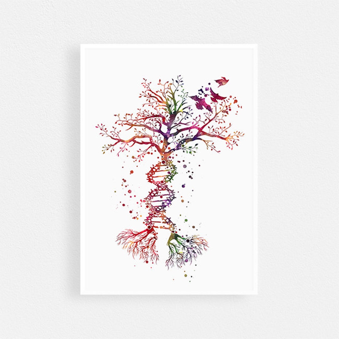 DNA Tree Art Print, Genetics Art, DNA Tree of Life Watercolor Print ...