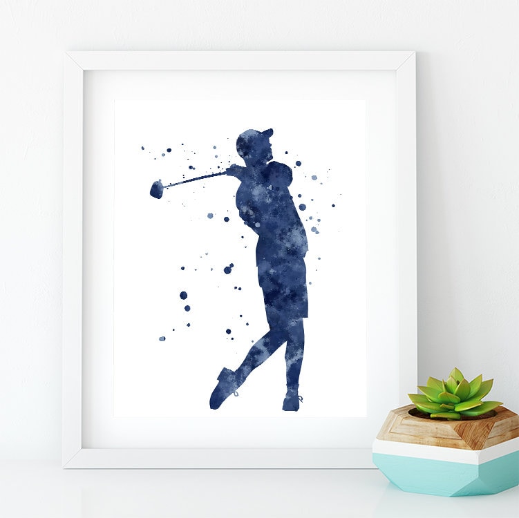 Golf Player Watercolor Print Golf Club Wall Art Gift for Men | Etsy