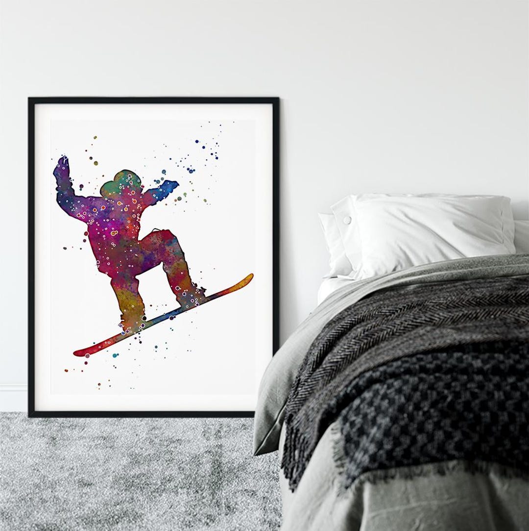 Snowboarding Art Kids Room Decor, Snowboarder Watercolor Print, Wall ...