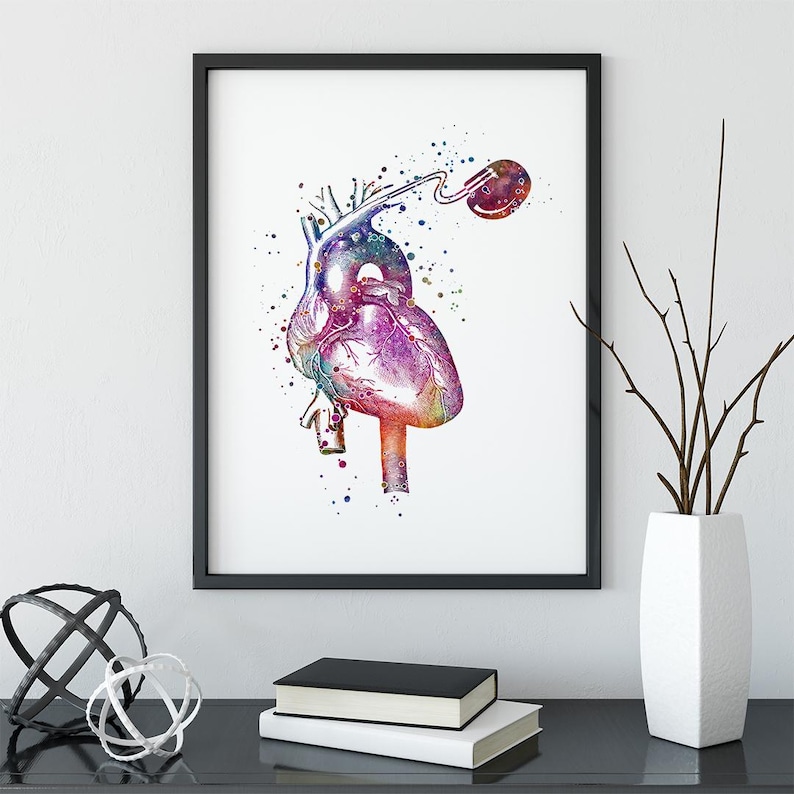 Pacemaker Heart Watercolor Printable, Cardiology Wall Art, Cardiac ...