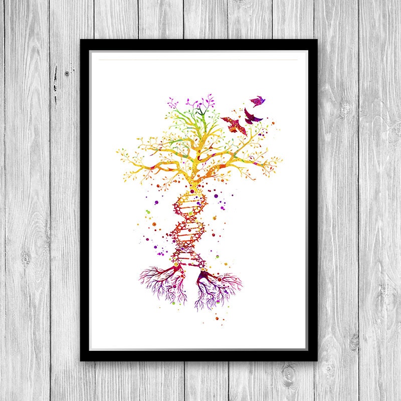 DNA Tree Watercolor Art Print Science Art DNA Tree of Life DNA - Etsy