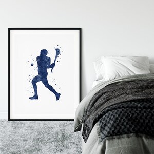 Hurling Player Art Print, Navy Blue Boys Room Wall Decor, Hurler ...