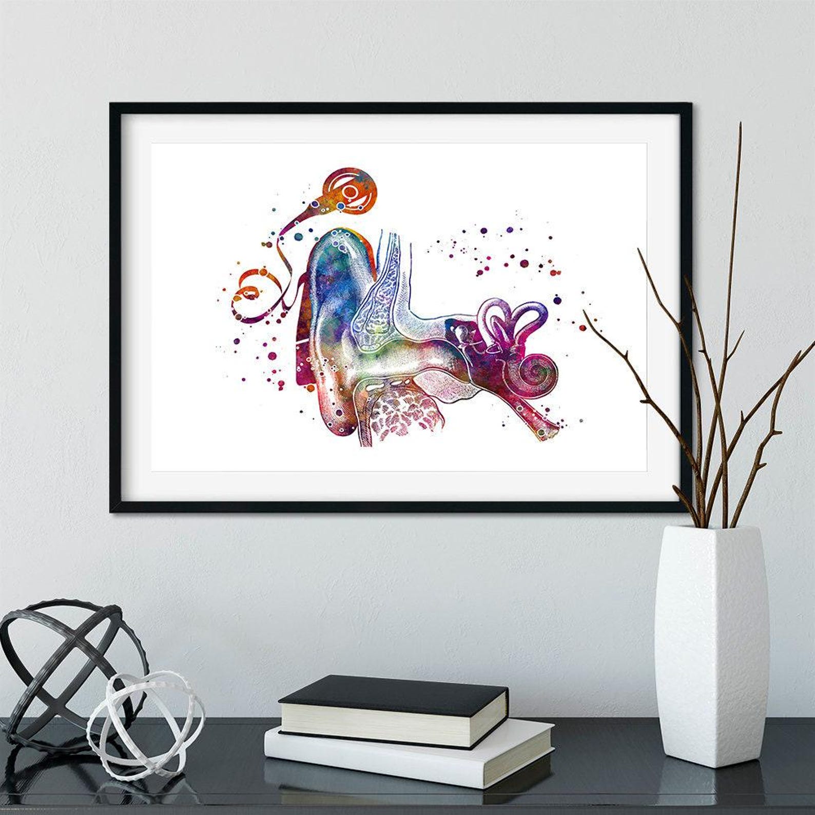 Audiology Art Print, Human Ear Anatomy, Cochlea Implant Multicolored ...