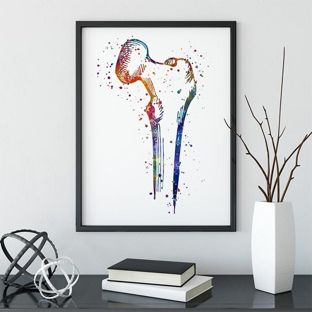 Thigh Bone Print, Femur Colorful Watercolor Artwork, Femoral Head ...