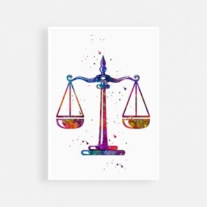 Scales of Justice Watercolor Print | Lawyer Office Decor | Lawyer Gift ...