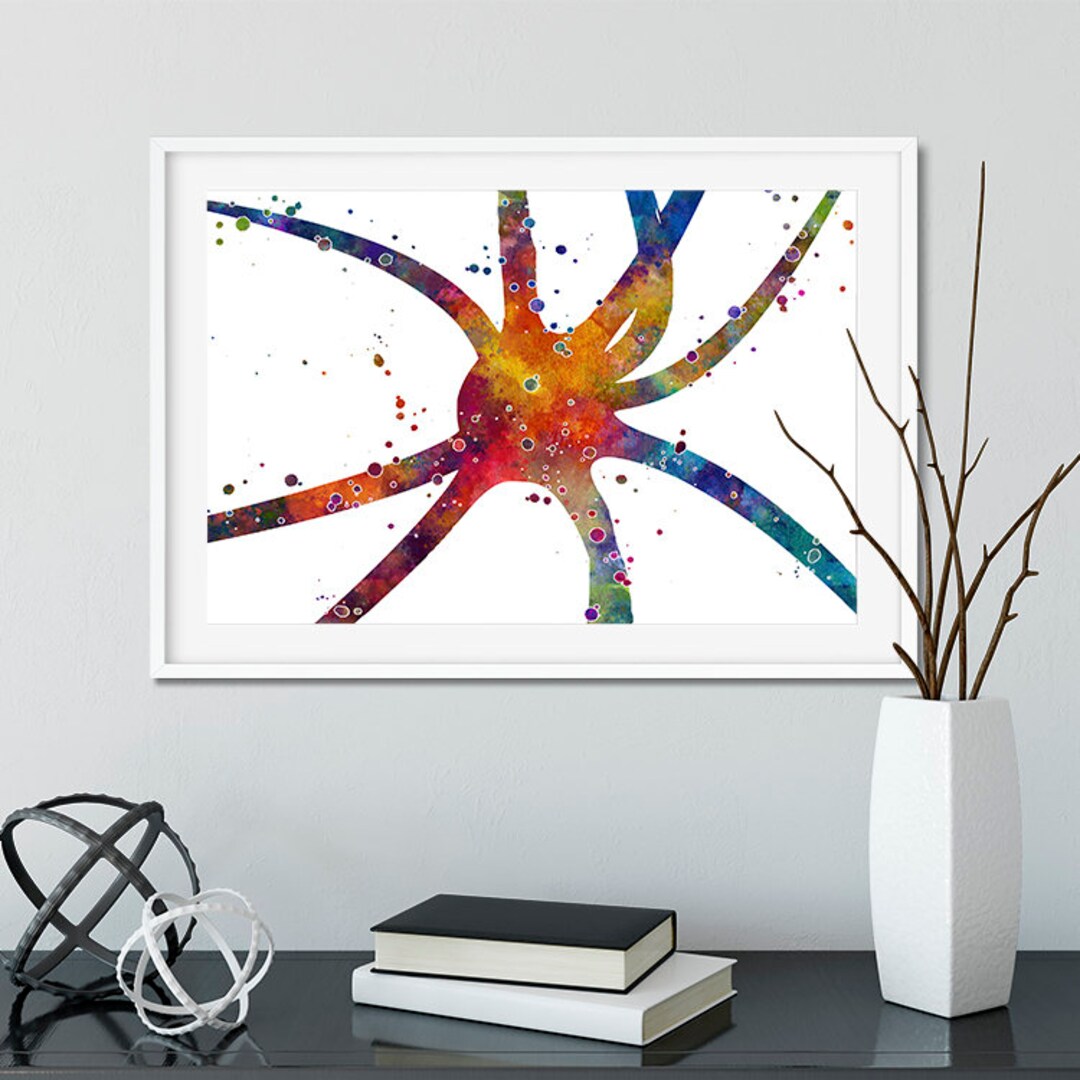 Single Neuron Cell Print | Neuroscience Art Colorful Watercolor Artwork ...