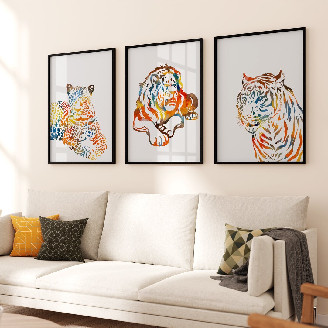 Big Cats Trio - Leopard, Tiger and Lion Set of 3 Prints, Multicolored ...