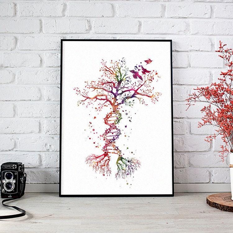 DNA Tree Art Print, Genetics Art, DNA Tree of Life Watercolor Print ...