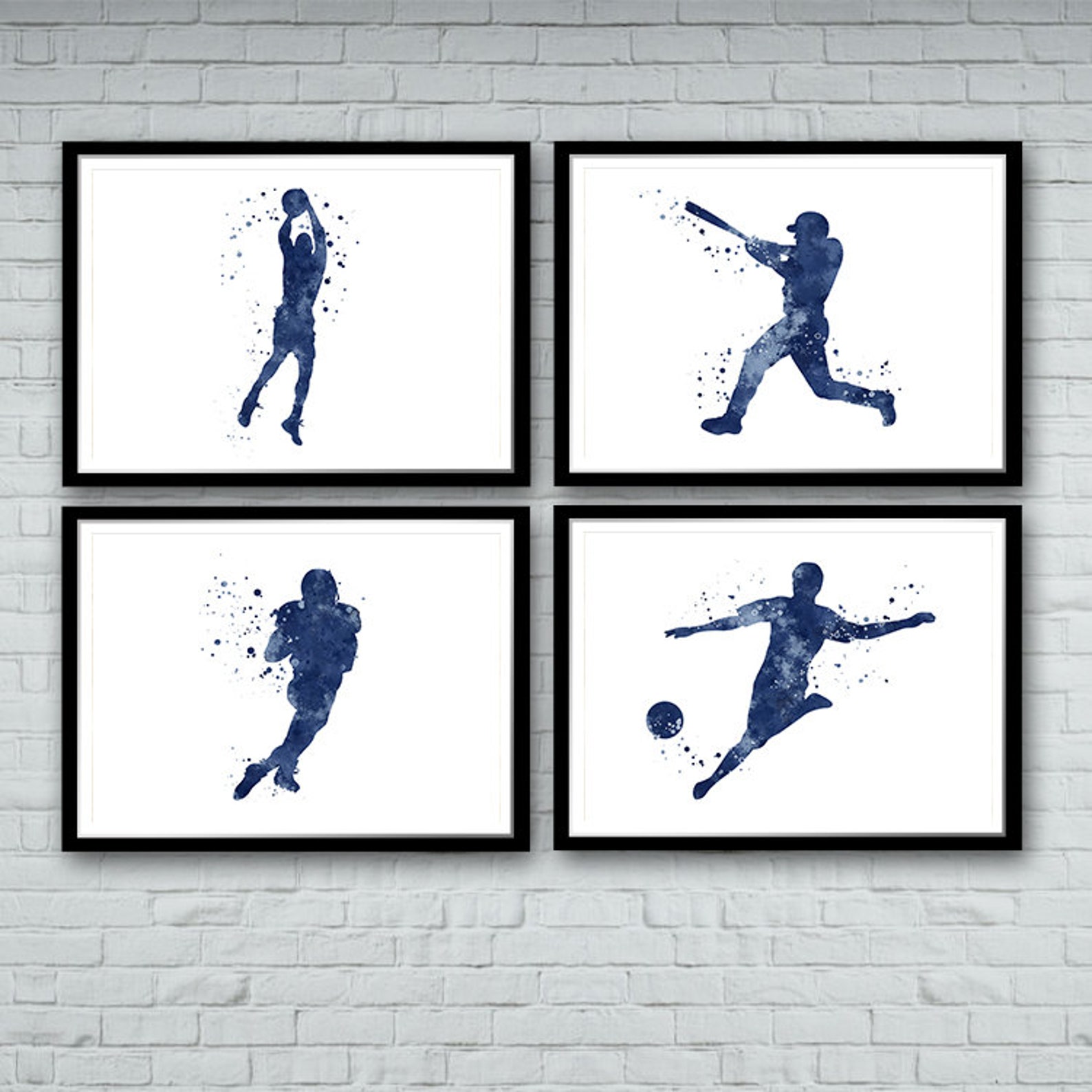 Sports Watercolor Art Prints Set of 4 Football Baseball | Etsy