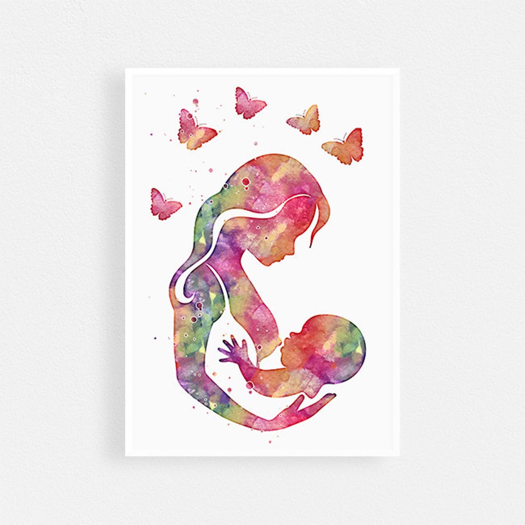 Breastfeeding Art Watercolor Print, Midwife Gift, Birthing Clinic Decor ...