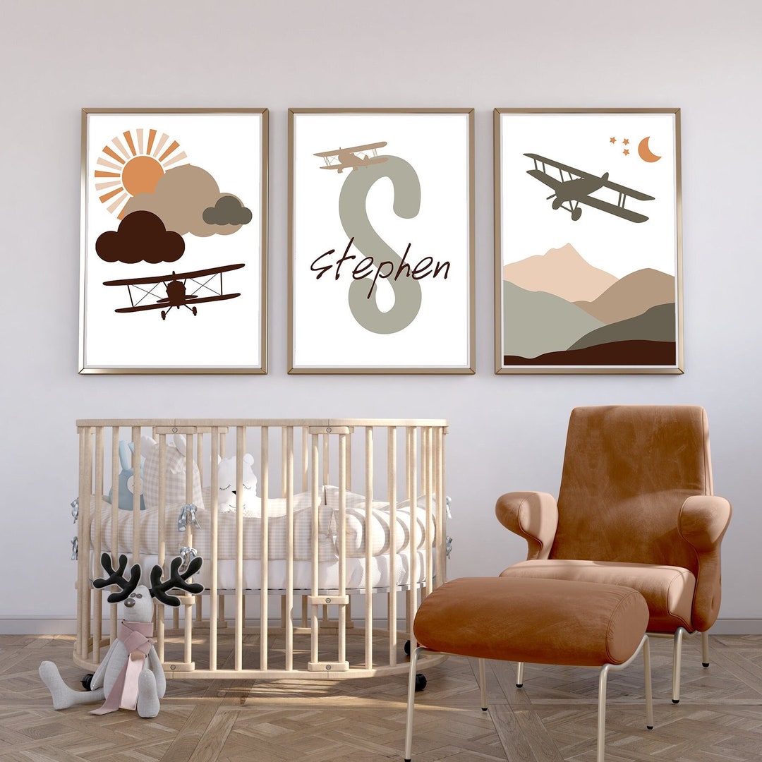 Airplane Personalized Name Set of 3 Prints | Custom Artwork for Kids ...