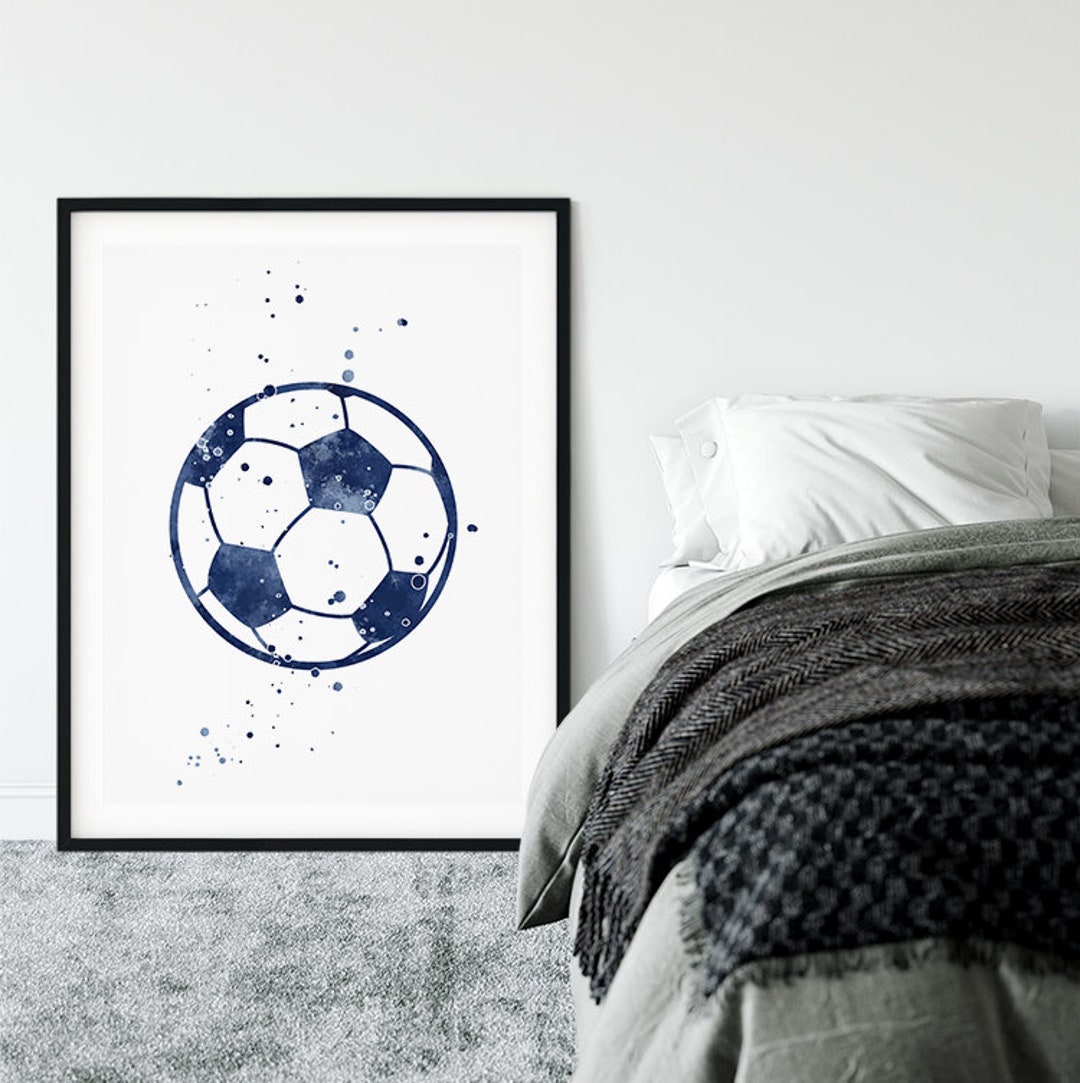 Soccer Ball Print, Navy Blue Watercolor Sports Decor for Boys Room ...