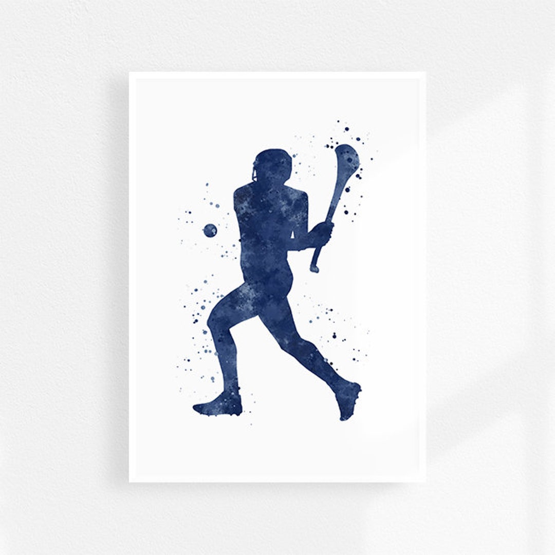 Hurling Player Art Print, Navy Blue Boys Room Wall Decor, Hurler ...