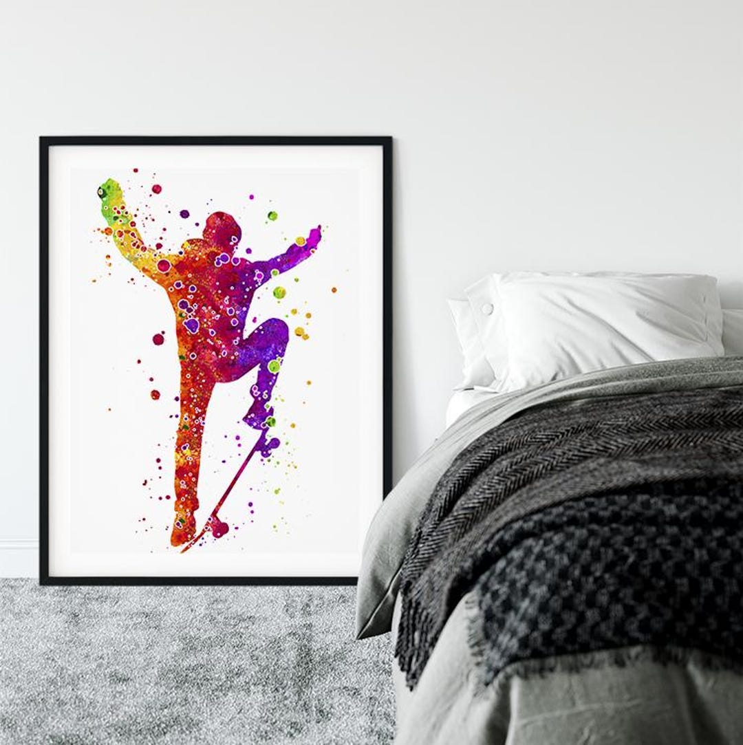 Skateboard Poster, Skater Watercolor Wall Art Decor, Steet Sports Print ...