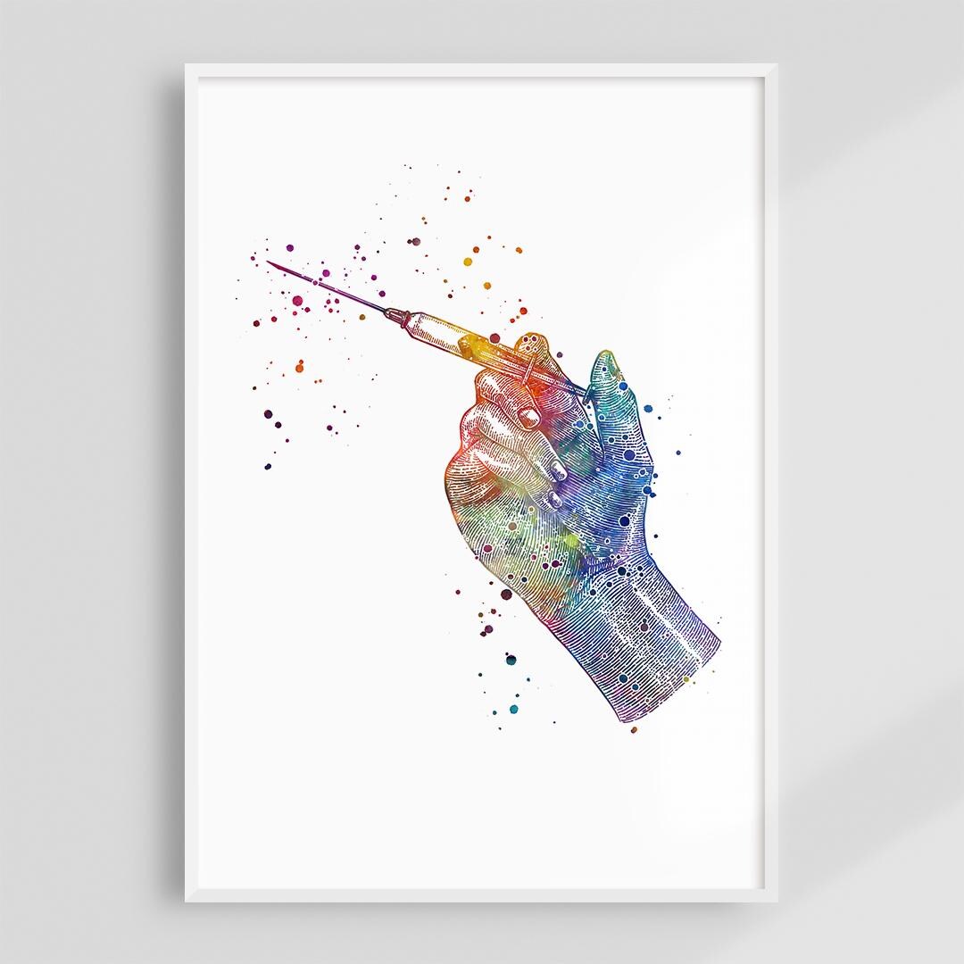 Medical Syringe Art Print, Nurse Room Wall Decor, Injection Colorful ...