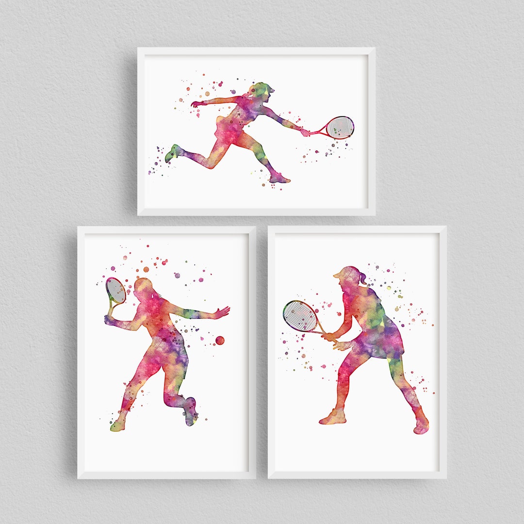 Female Tennis Player Set of 3 Watercolor Prints, Inspirational Sports ...