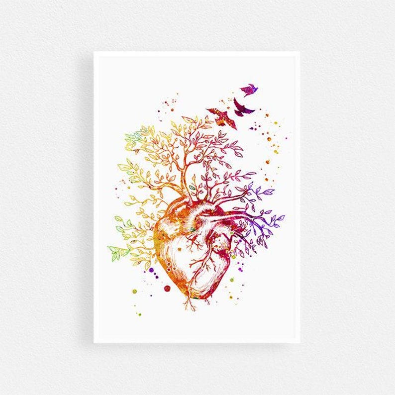 Heart Tree Art Print, Human Anatomy Watercolor Artwork, Doctor ...
