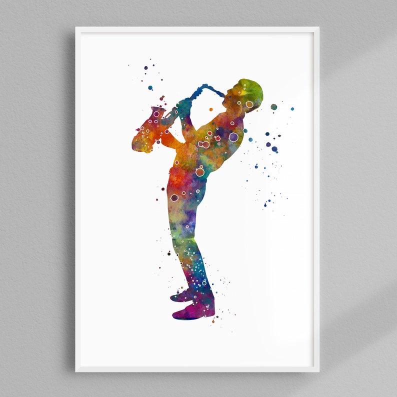 Saxophone Player Print, Multicolored Watercolor Artwork for Music Room ...