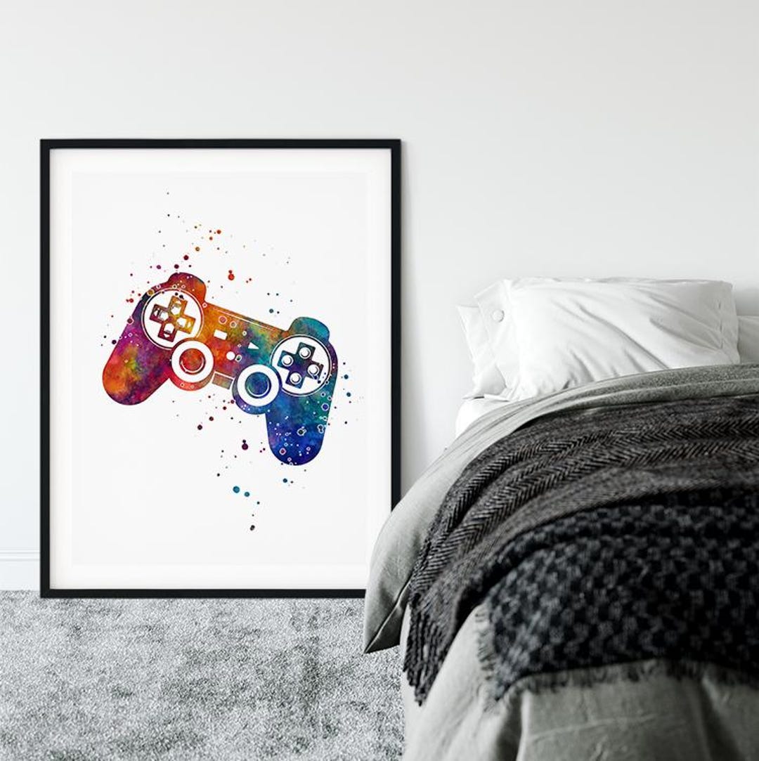 Video Game Controller Poster, Gamer Room Decor, Joystick Watercolor ...