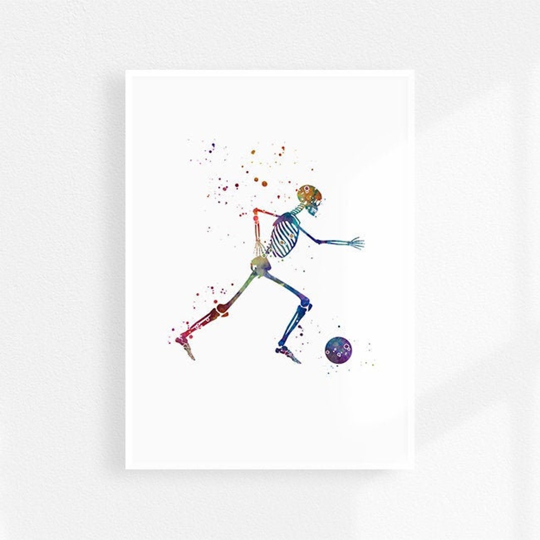 Skeleton Soccer Player Watercolor Print, Physical Therapist Gift ...