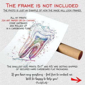 Dental Art Print Set of 3, Multicolored Watercolor Posters for Dentist ...