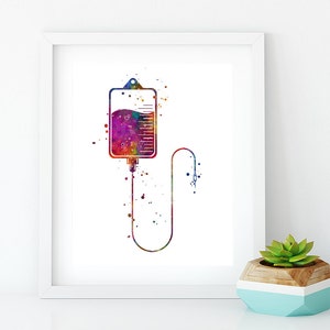 Intravenous IV Solution Bag Watercolor Print, Medical Art Poster ...