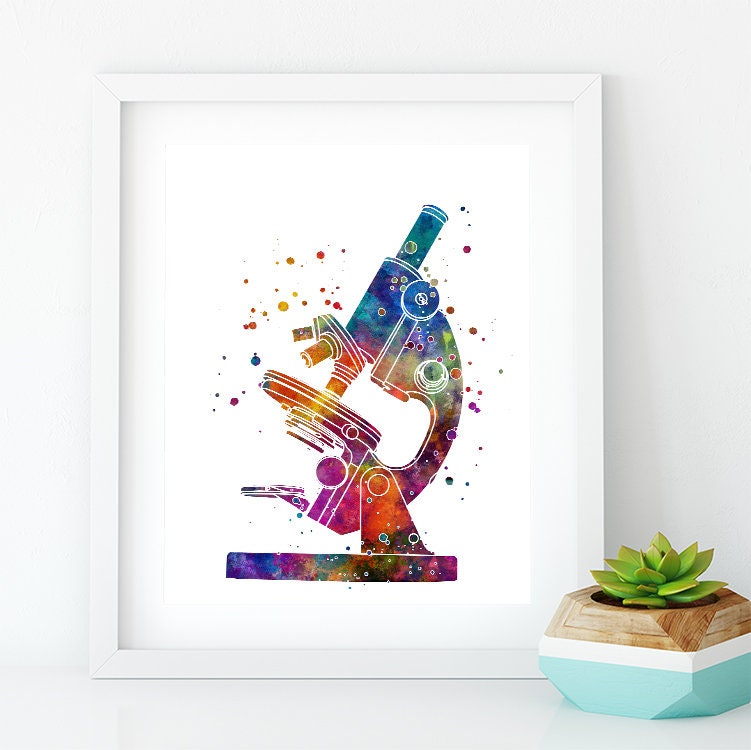 Microscope Art Watercolor Print Microbiologist Gift Lab Wall - Etsy