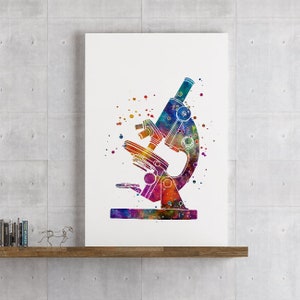 Microscope Art Watercolor Print Microbiologist Gift Lab Wall Decor ...