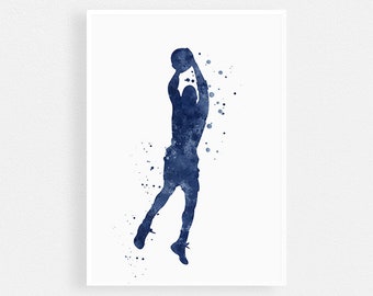 Basketball Art Print Blue and Brown Sports Decor for Boys - Etsy