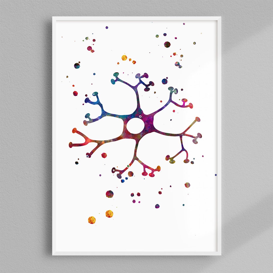 Neuron Art Print, Interneuron Colorful Watercolor Artwork, Neuroscience ...
