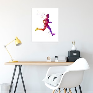 Male Runner, Running Poster Watercolor Print, Sports Decor, Running ...