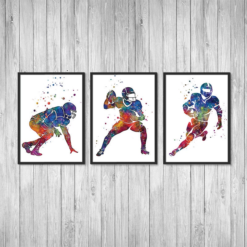 Football Decor for Boys Room Set of Three Watercolor Prints | Etsy