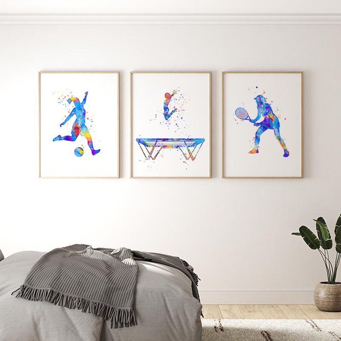 Sports Art Colorful Watercolor Prints, Set of 3 Inspirational Posters ...