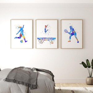 Sports Art Colorful Watercolor Prints, Set of 3 Inspirational Posters ...