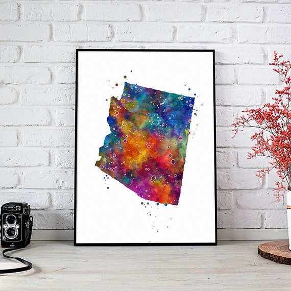 Arizona watercolor print AZ USA state wall art arizona map | Etsy