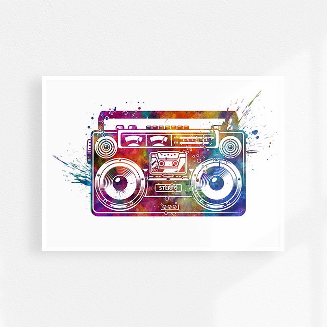 Boombox art print Retro tape recorder Music art | Etsy