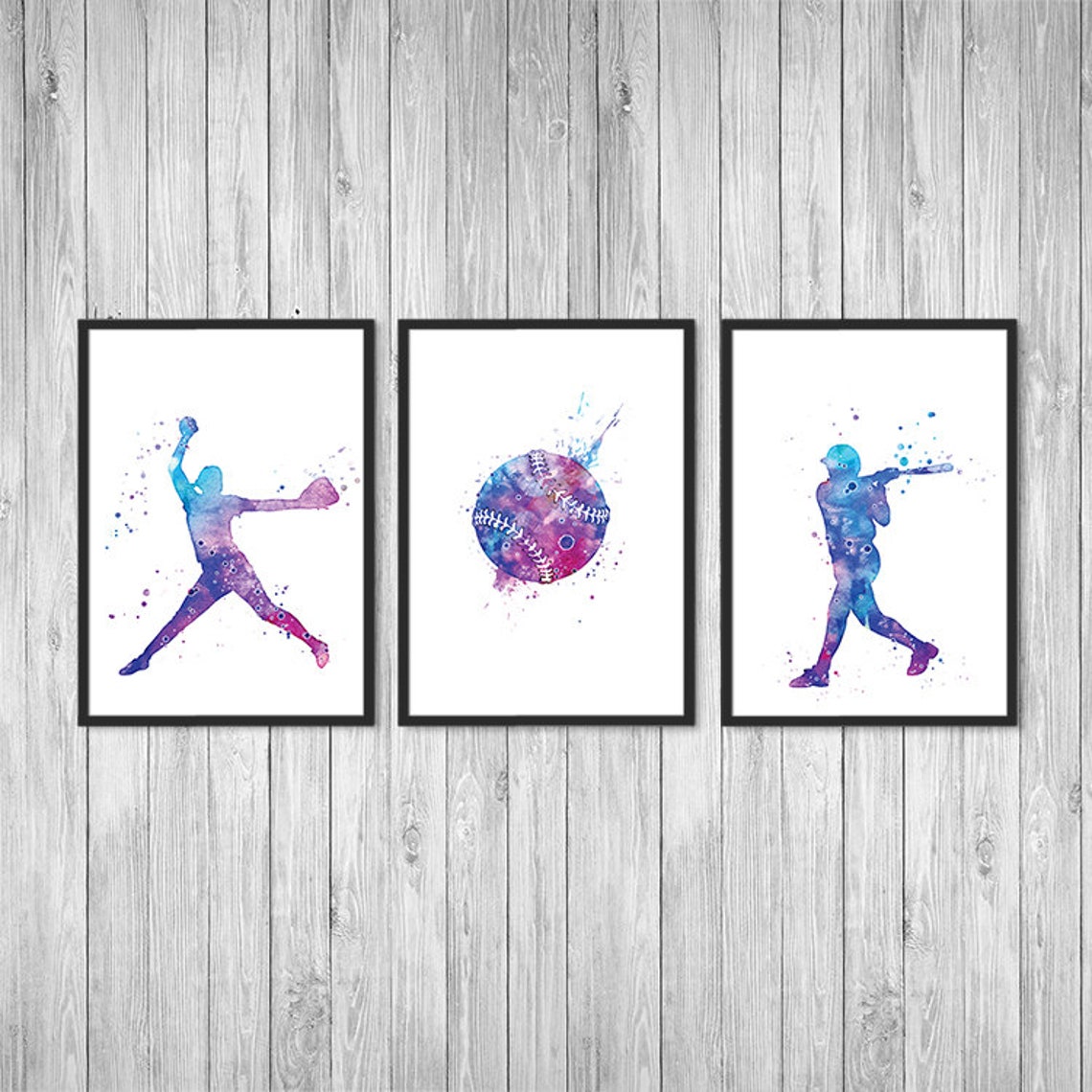 Sports Art Softball for Girls Room Decor Set of 3 Watercolor - Etsy