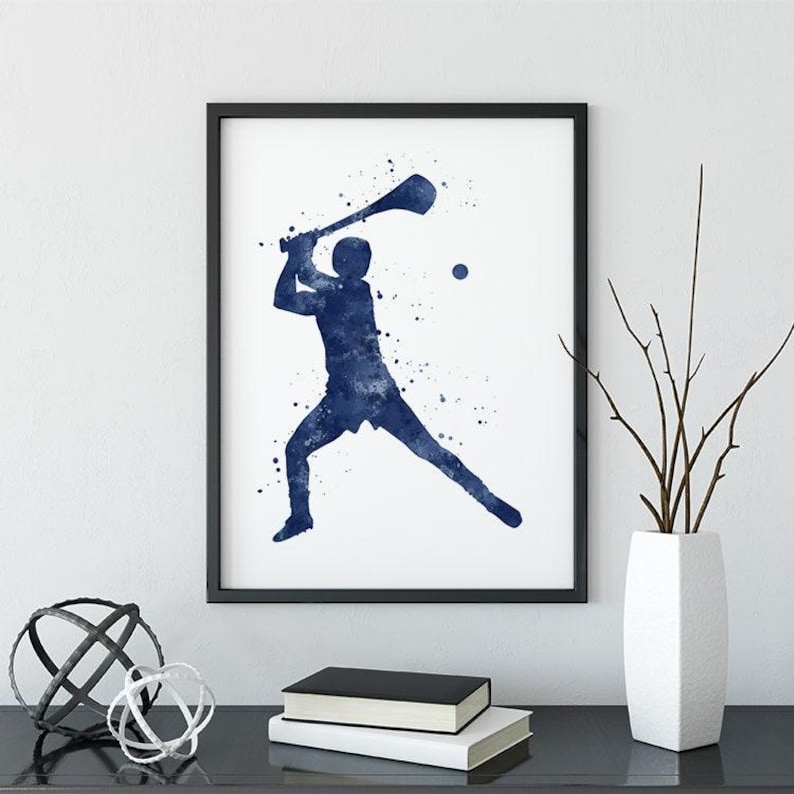 Hurling Print, Navy Blue Watercolor Wall Decor for Boys Room, Hurling ...