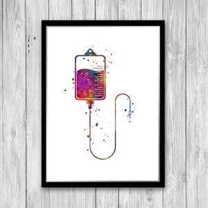 Intravenous IV Solution Bag Watercolor Print, Medical Art Poster ...