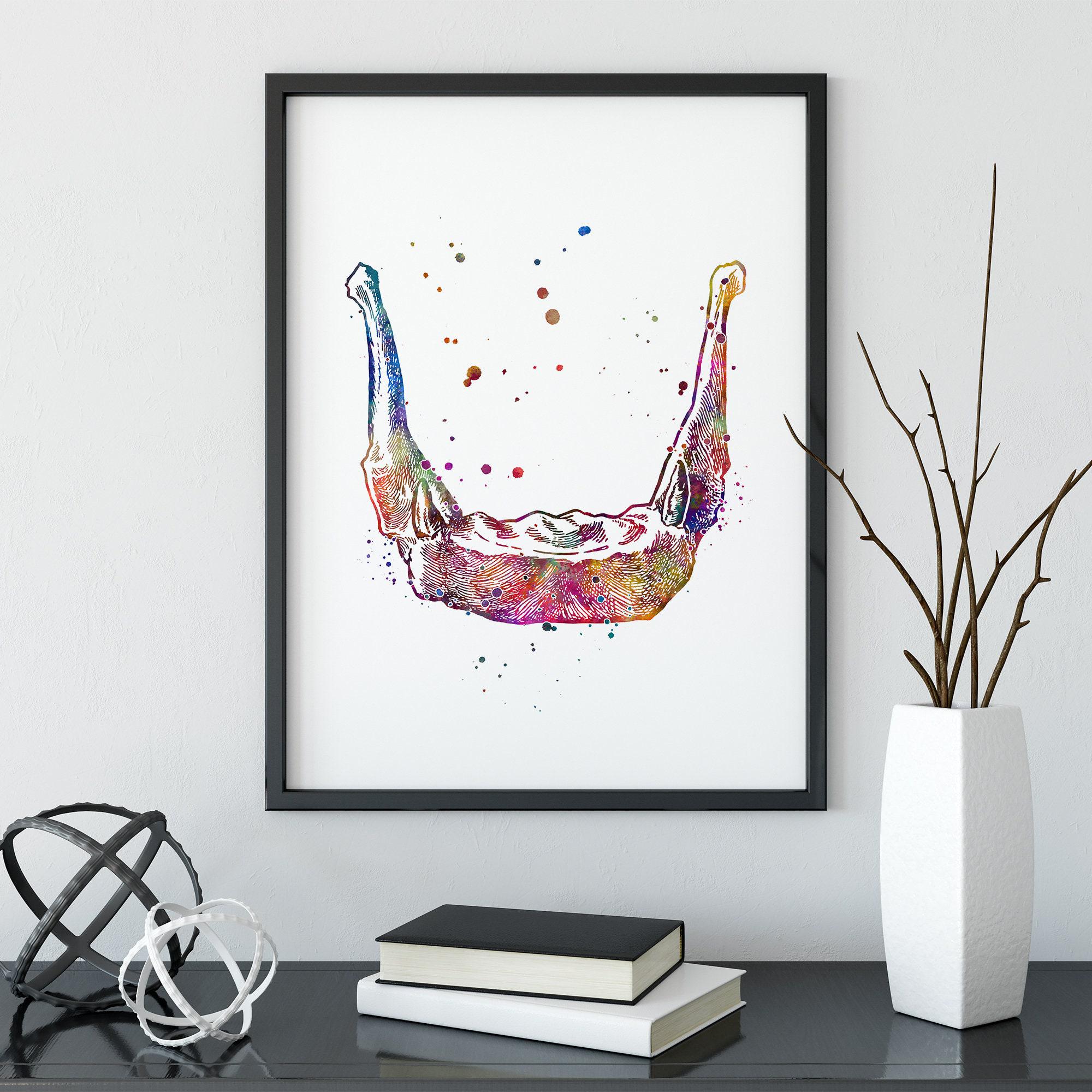 Hyoid Bone Print, Sleep Doctor Office Decor, Multicolored Watercolor ...