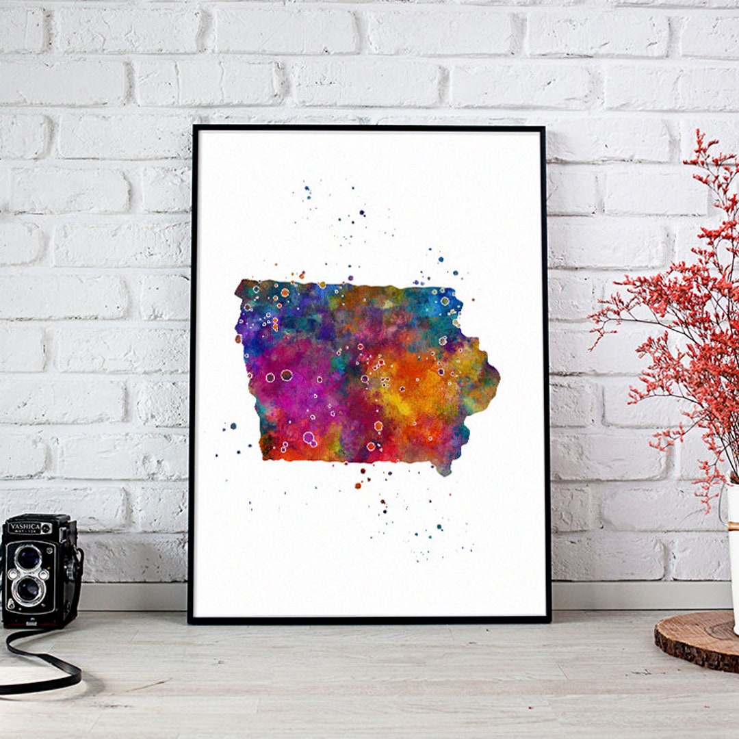 Iowa US State Poster, Map Multicolored Watercolor Print, IA USA State ...