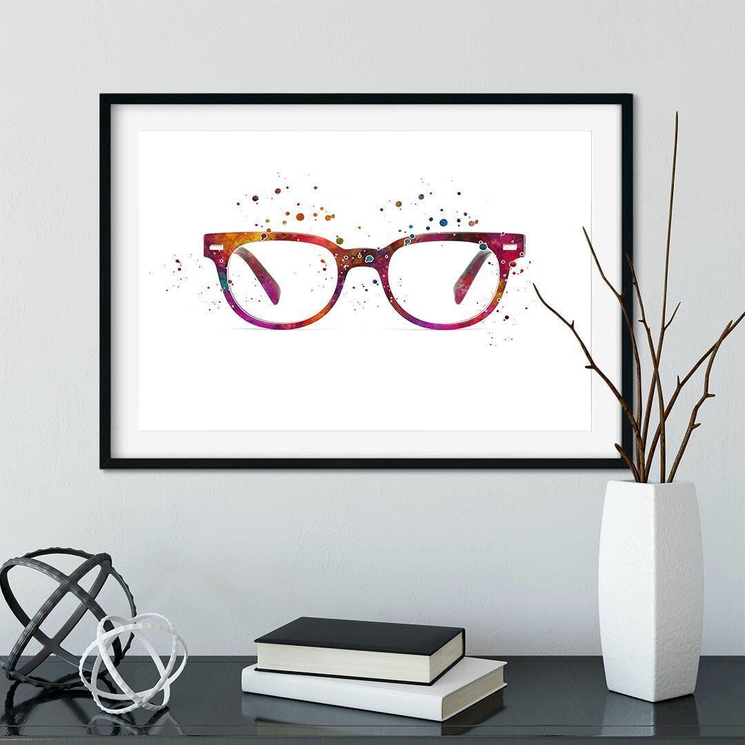 Optometrist Office Decor, Eyeglasses Colorful Watercolor Print ...