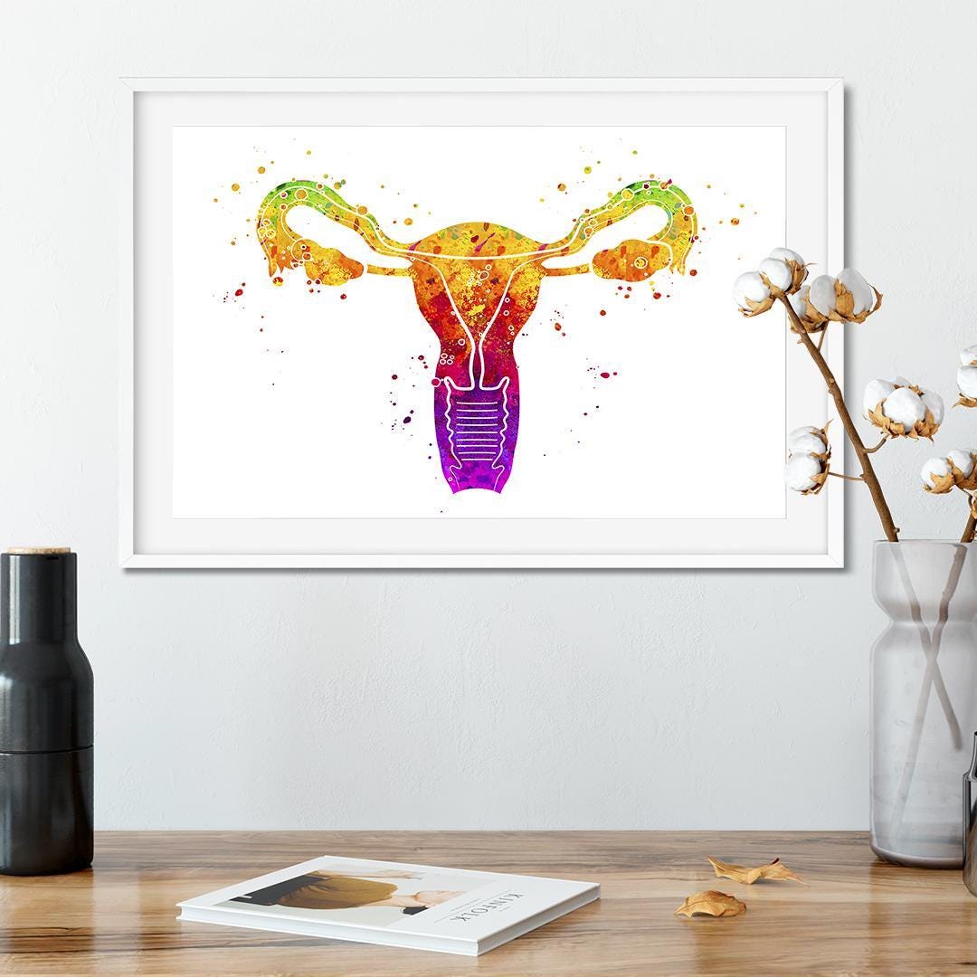 Uterus Art Print, Female Reproductive System Watercolor Artwork, Doctor ...