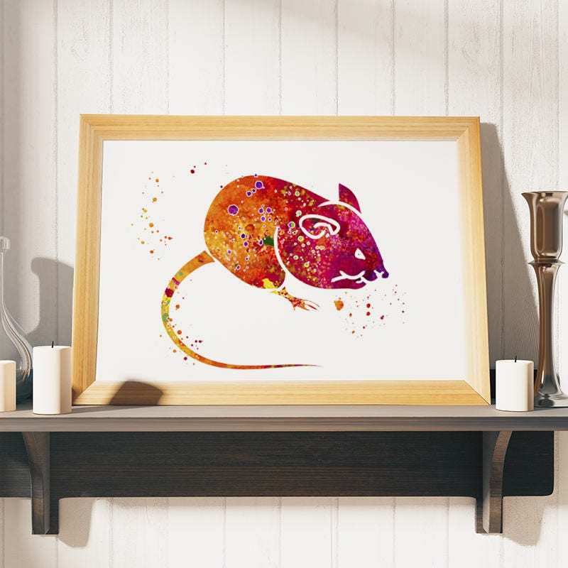 Rat Watercolor Print Rodent Art Print Farmhouse Living Room - Etsy