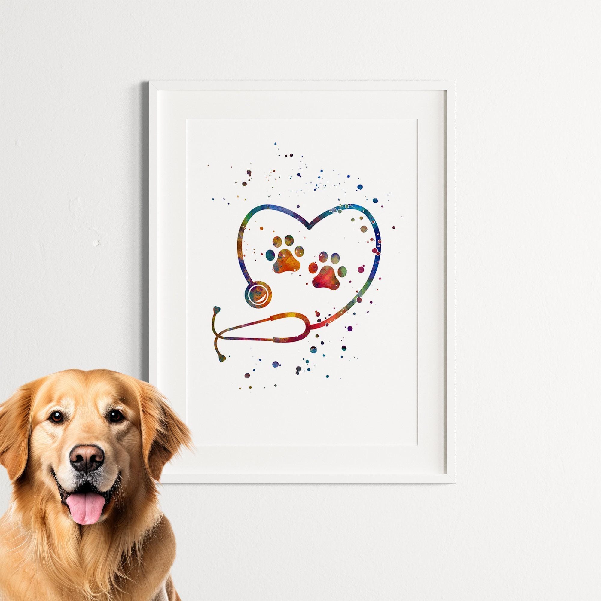 Vet Office Decor | Veterinarian Stethoscope Multicolored Watercolor ...