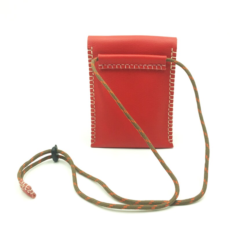 Red leather neck wallet for safe travel | Etsy